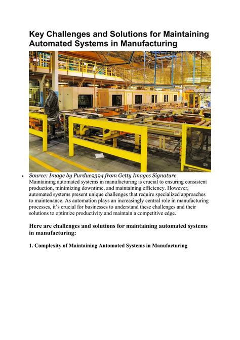 Maintaining Automated Systems In Manufacturing Challenges The Enterprise World Pdf