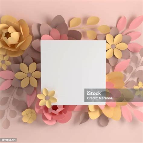 베이지색 배경에 종이 우아한 파스텔 컬러 꽃 발렌타인 데이 부활절 어머니의 날 결혼 인사말 카드 3d는 종이 아트 스타일의 디지털 봄 또는 여름 꽃 그림을 렌더링 합니다 0