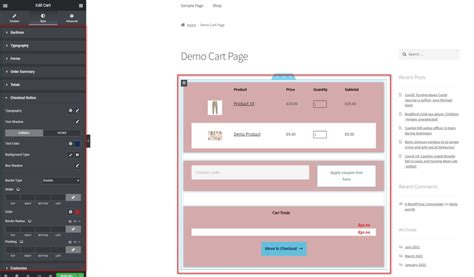 how to customize the woocommerce cart page with elementor