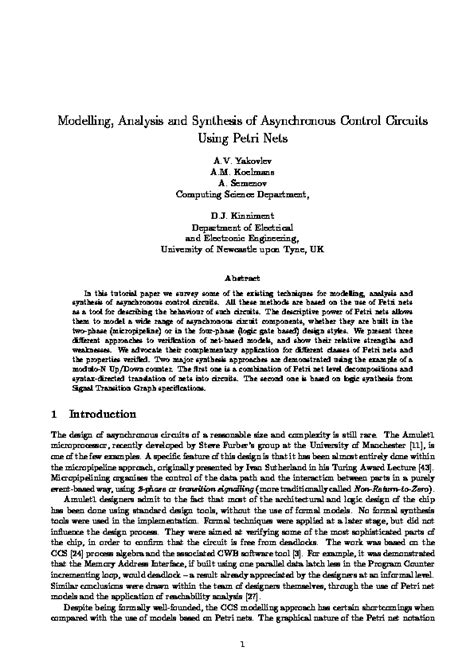 Pdf Modelling Analysis And Synthesis Of Asynchronous Control