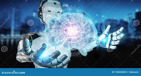 Robot Creating Artificial Intelligence In A Digital Brain 3d Rendering Stock Illustration