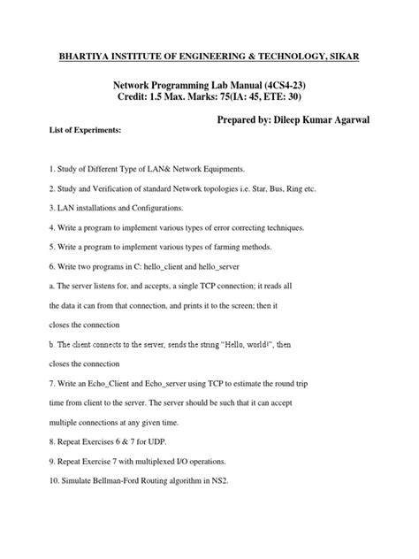 network programming lab manual 4cs4 23 credit 1 5 max marks 75 ia