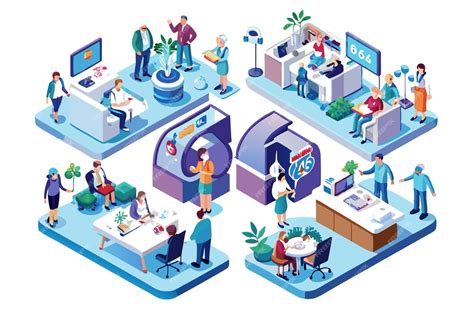 Isometric Illustration Of People Interacting With Technology In A