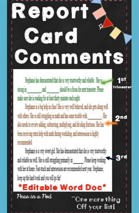 Report Card Comments Trimester Progress Parent Teacher Conference Forms Editable Report Card
