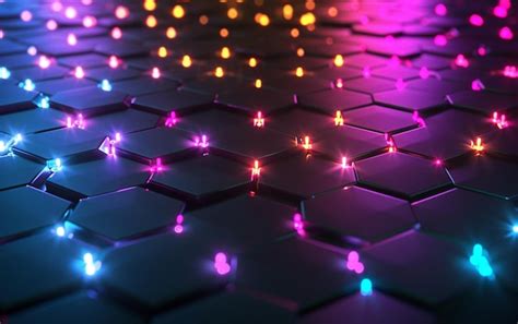 premium photo glowing lights on black hexagonal background