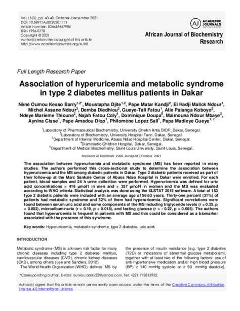 Pdf Association Of Hyperuricemia And Metabolic Syndrome In Type 2 Diabetes Mellitus Patients