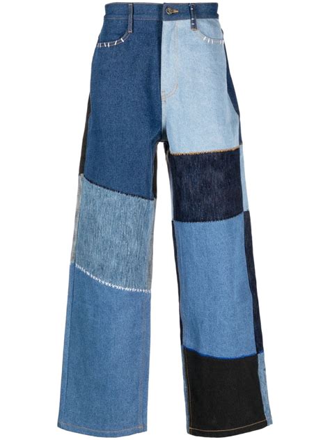 ader error denim patchwork cotton jeans in blue modesens