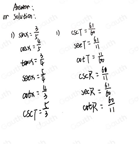 Solved Activity 3 Using The Figure Below Find The Six Trigonometric