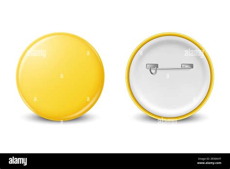Vector Realistic Yellow Round Blank Empty Button Badge Set Closeup