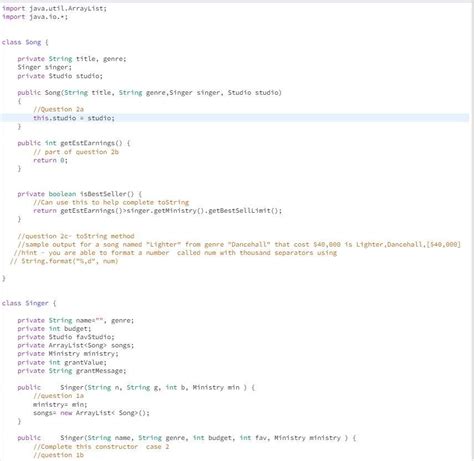 Solved LAB EXERCISES Complete Constructors For The Singer Chegg