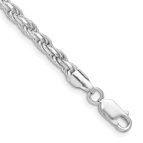 Diamond2deal 925 Sterling Silver Rhodium Plated 375mm Diamond Cut Rope