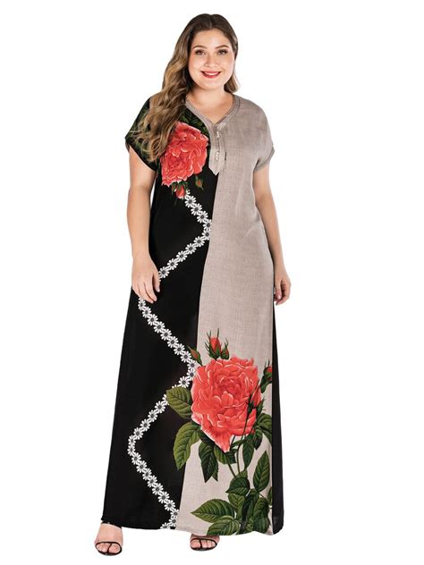 Plus Size Tribal Botanical Print Boho Dress Women Vicedeal