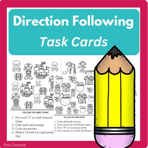 Direction Following Task Cards Pink Oatmeal Shop