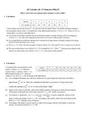 AP Calculus AB Nd Semester FRQ Pdf AP Calculus AB Nd Semester FRQ Show Your Work On A