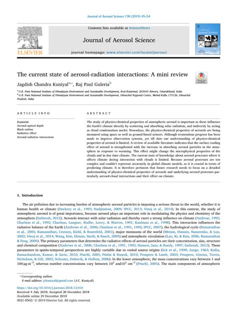 Pdf The Current State Of Aerosol Radiation Interactions A Mini Review