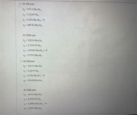 Solved Determine The Enthalpy Entropy Specific Volume And