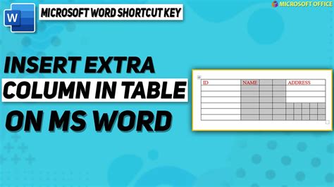 shortcut key how to insert extra column in table on ms word f hoque