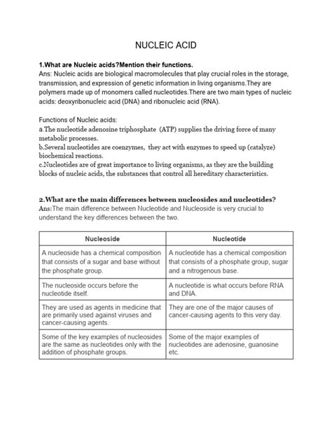Nucleic Acid Notes Pdf Rna Messenger Rna