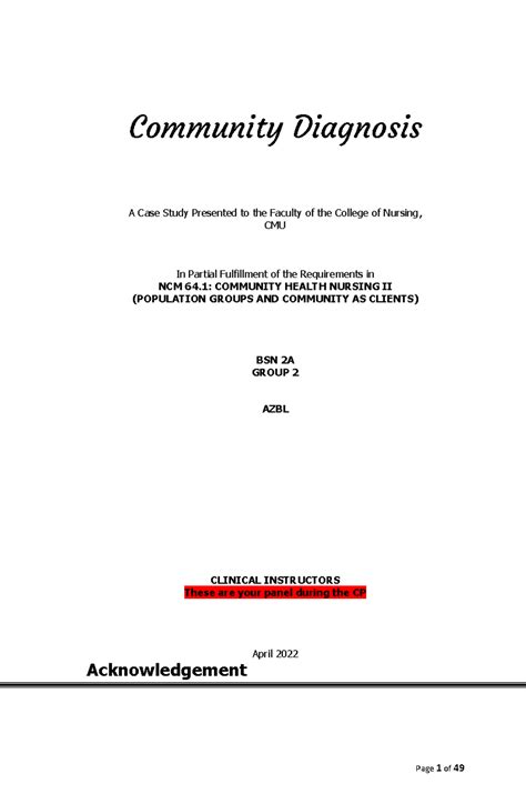 Community Diagnosis Manuscript For Chn Group 2 Community Diagnosis