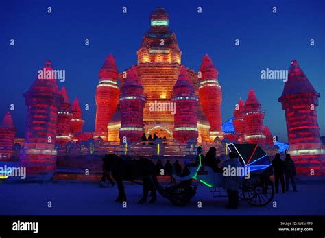 Night View Of Ice Sculptures During The 32nd Harbin International Ice