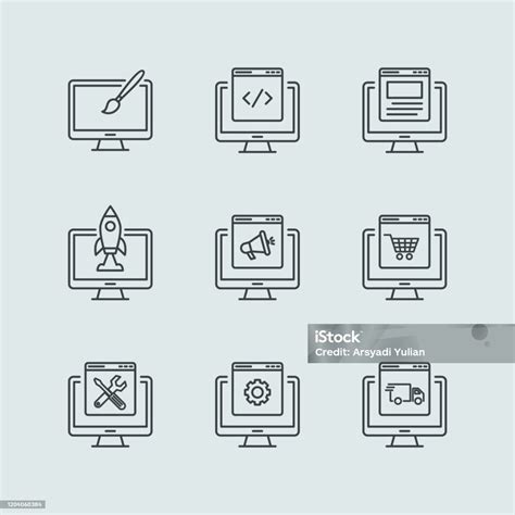 Ikon Pemrograman Komputer Set Pengembang Programmer Stock Line Icon