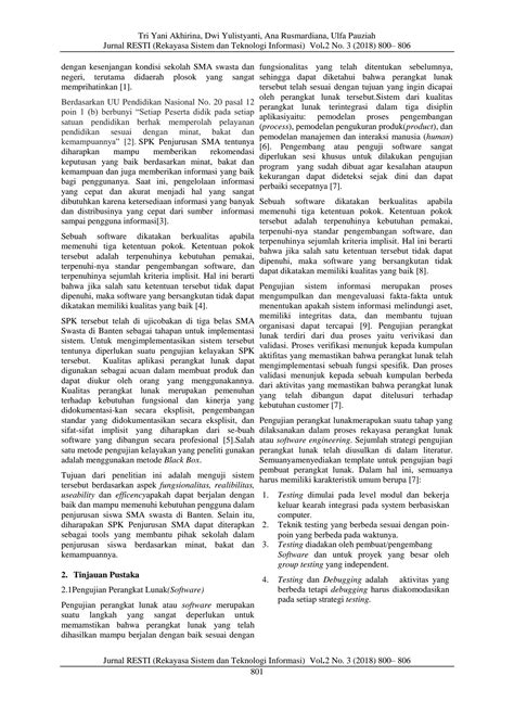 Solution Pengujian Sistem Pendukung Keputusan Penjurusan Sma Di Banten