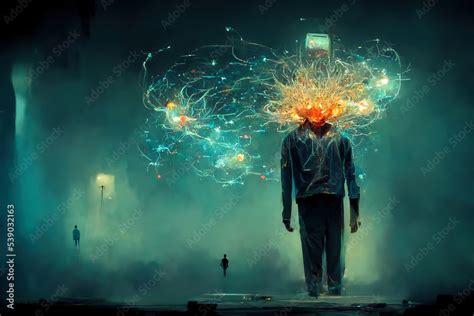 Foto De Metaphorical Depiction Of A Man Addicted To Social Networks Science Fiction Ai Created