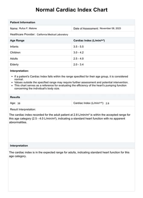 Normal Cardiac Index Chart And Example Free Pdf Download