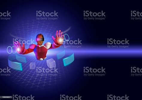 메타버스 기술 개념 남자가 Vr 가상 현실 고글을 사용합니다 3차원 형태에 대한 스톡 벡터 아트 및 기타 이미지 3차원 형태