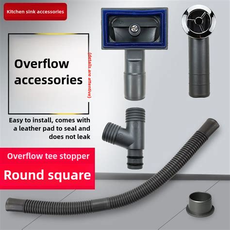 Overflow Pipe Kit For Kitchen Sink Square Round Joint Flexible Hose Side Drain Cover