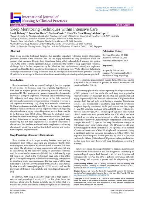 Pdf Sleep Monitoring Techniques Within Intensive Care