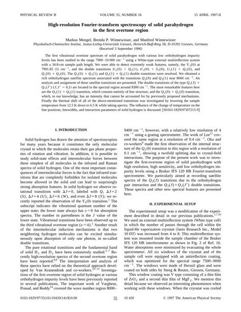 Pdf High Resolution Fourier Transform Spectroscopy Of Solid