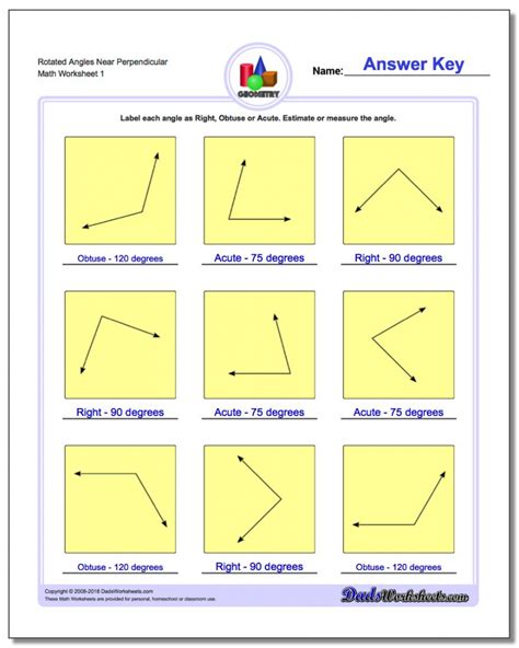 Obtuse Acute Right Angles Measurements Worksheet