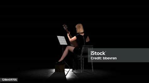 무대 3d 렌더링에 클래식 기타를 연주 서명 여자 교향악단에 대한 스톡 사진 및 기타 이미지 교향악단 클래식 기타 무대 Istock