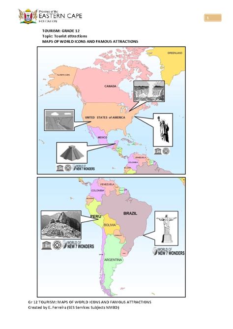Tourism Grade 12 Maps Of World Icons And Famous Attractions Gr 12