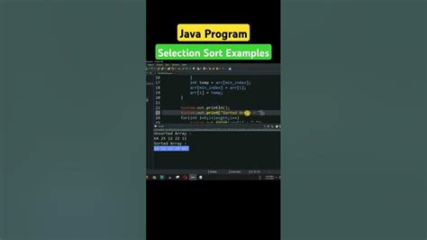 Java Program Selection Sort In Java Javatutorial Youtube