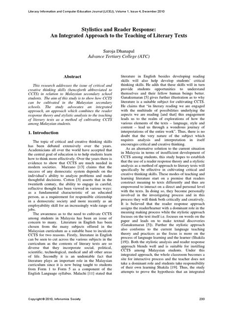 Stylistics And Reader Response An Integrated Approach To The Teaching Of Literary Texts Pdf