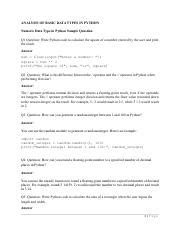 Python Questions And Answer Pdf ANALYSIS OF BASIC DATA TYPES IN PYTHON Numeric Data Type In