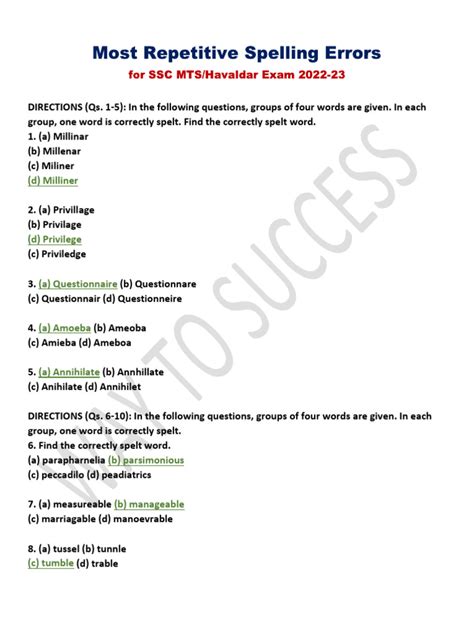 Important Spelling Errors For Ssc Mts 2022 23 Pdf Questionnaire