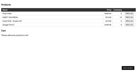 vuex shopping cart codesandbox