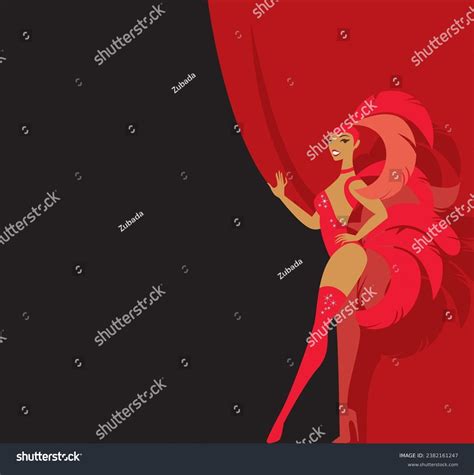 Cabaret Showgirl Dancer Holding Red Curtain Stock Vector Royalty Free