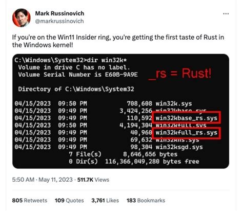 Azure Cto： Rust 已登陆 Windows 11 内核文化 And 方法tinainfoq精选文章