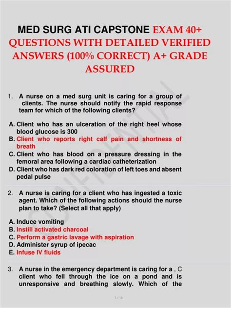 Med Surg Ati Capstone Exam 40 Questions With Detailed Verified Answers 100 Rn Nursing