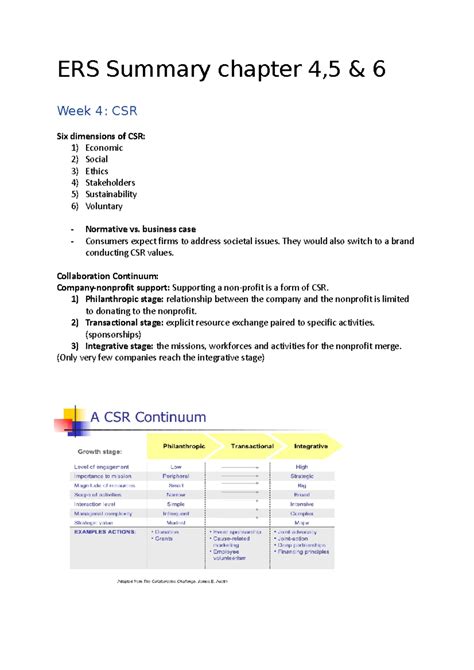 Ers Summary 4 5 6 Ers Summary Chapter 4 5 And 6 Week 4 Csr Six Dimensions Of Csr 1 Economic