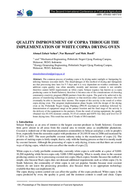 Pdf Quality Improvement Of Copra Through The Implementation Of White