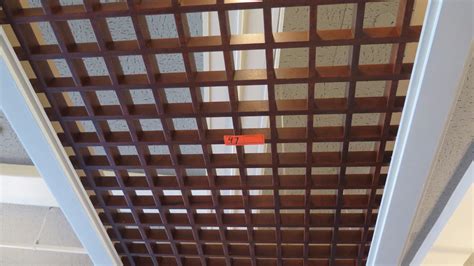 Rectangular Wooden Grid Pattern Ceiling Panels W White Trim Grid Panels Pop Out Easily Oahu