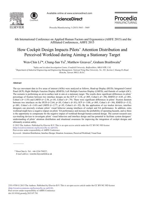 Pdf How Cockpit Design Impacts Pilots Attention Distribution And