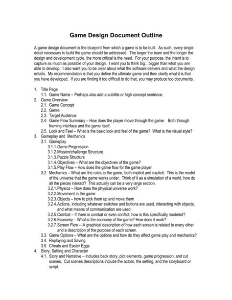 Game Design Document Outline