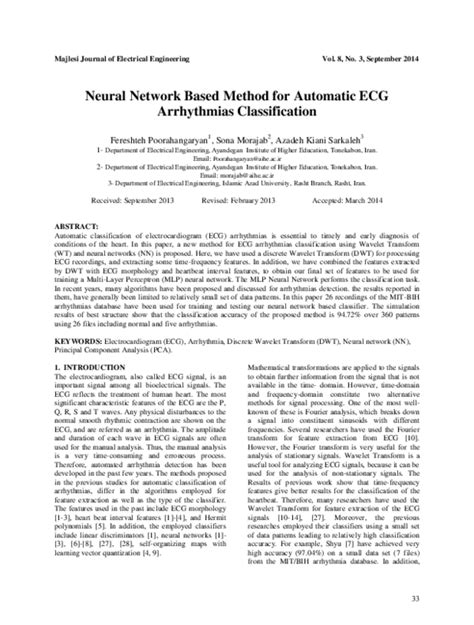 Pdf Neural Network Based Method For Automatic Ecg Arrhythmias