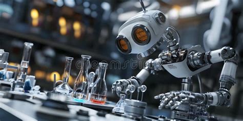 Robot Conducting Experiment In Laboratory Stock Illustration Illustration Of Tech Robot